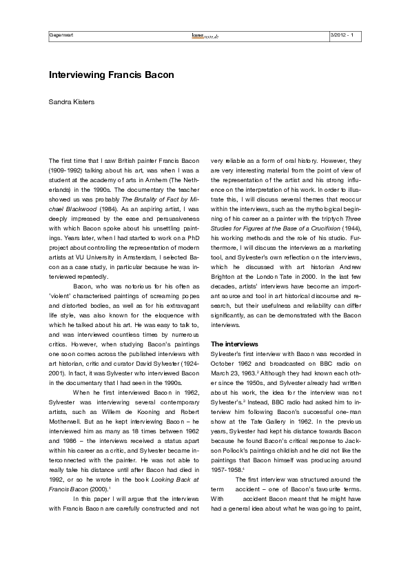 (PDF) Interviewing Francis Bacon