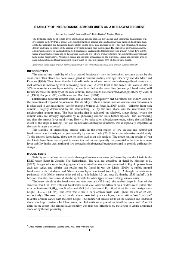 (PDF) Stability of Interlocking Armour Units on a Breakwater Crest