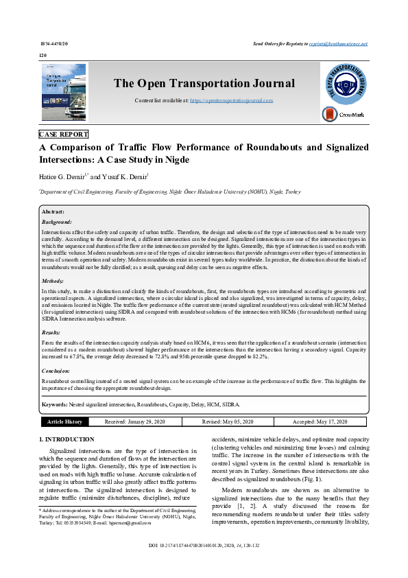 (PDF) A Comparison of Traffic Flow Performance of Roundabouts and Signalized Intersections: A ...