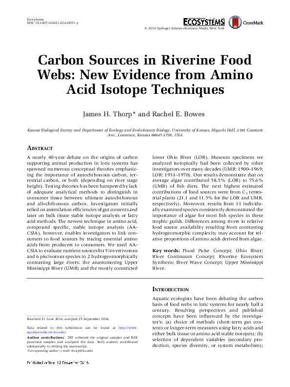 (PDF) Carbon Sources in Riverine Food Webs: New Evidence from Amino ...