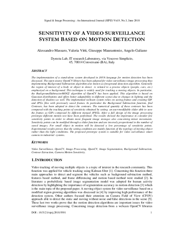 (PDF) Sensitivity of a Video Surveillance System Based on Motion Detection