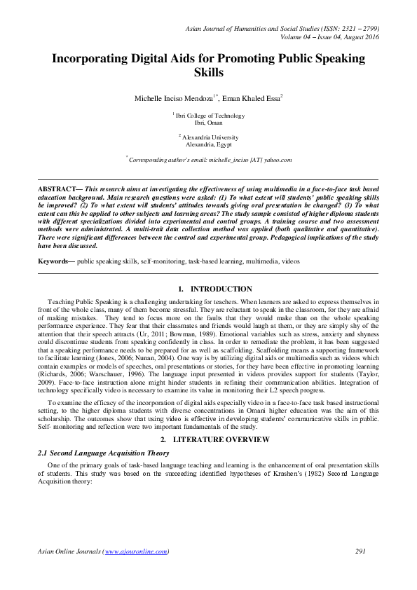 (PDF) Incorporating Digital Aids for Promoting Public Speaking Skills