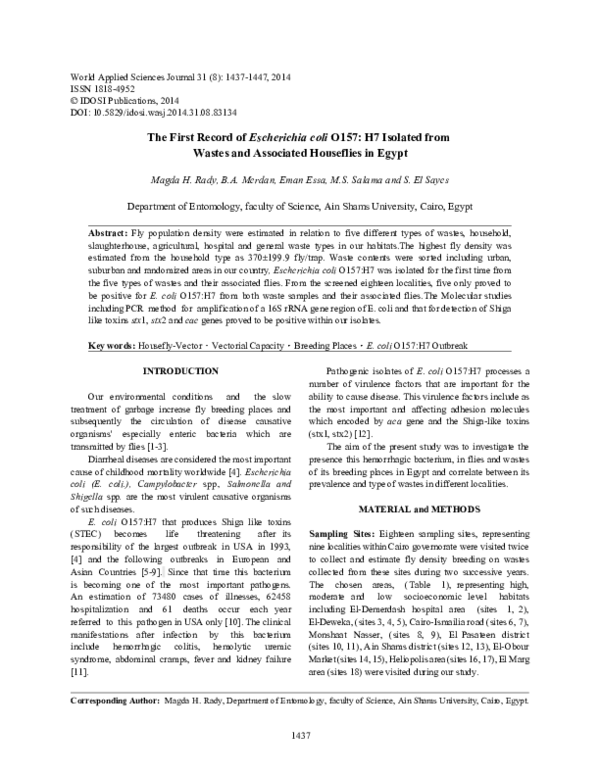 (PDF) The First Record of Escherichia coli O157: H7 Isolated from ...