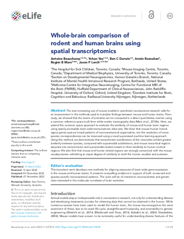 (PDF) Whole-brain comparison of rodent and human brains using spatial ...