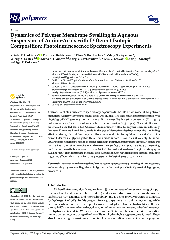 (PDF) Polymer Membrane Swelling with Amino Acids