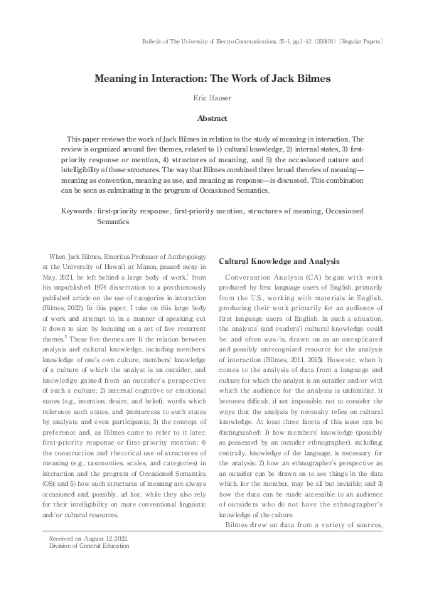 (PDF) Meaning in Interaction: The Work of Jack Bilmes