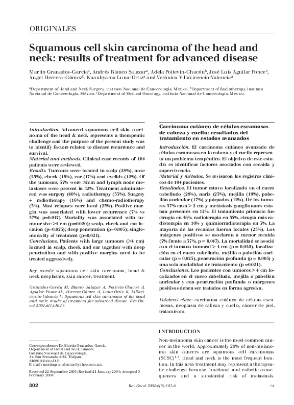 (PDF) Squamous cell skin carcinoma of the head and neck: results of ...