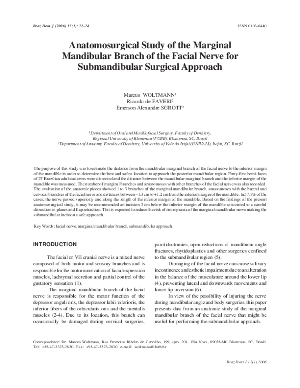(PDF) Anatomosurgical study of the marginal mandibular branch of the ...