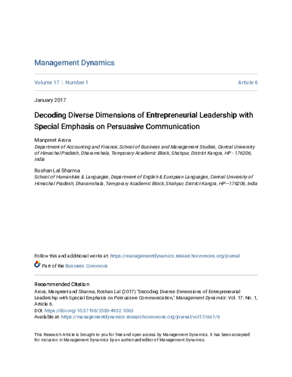 (PDF) Decoding Diverse Dimensions of Entrepreneurial Leadership with Special Emphasis on ...