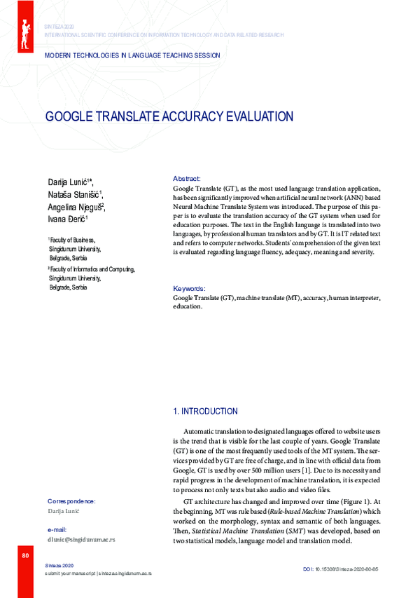 (PDF) Google Translate Accuracy Evaluation