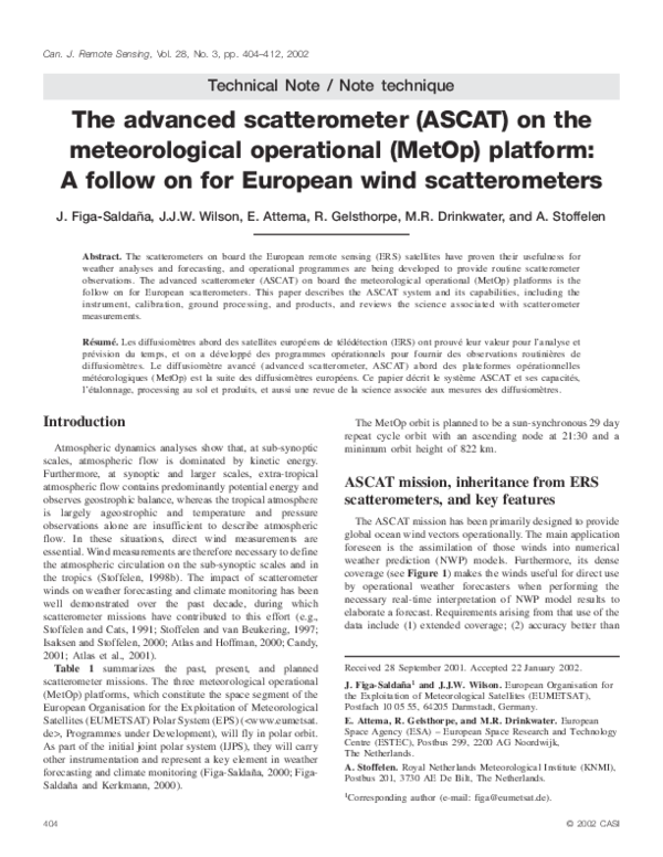 (PDF) The advanced scatterometer (ASCAT) on the meteorological ...