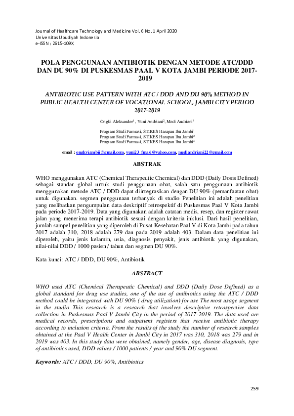 (PDF) Pola Penggunaan Antibiotik Dengan Metode Atc/DDD Dan Du 90% DI ...