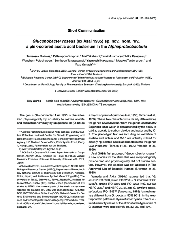 (PDF) Gluconobacter roseus (ex Asai 1935) sp. nov., nom. rev., a pink ...