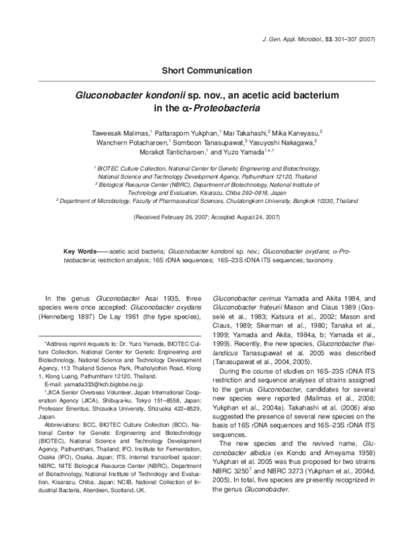 (PDF) Gluconobacter kondonii sp. nov., an acetic acid bacterium in the ...
