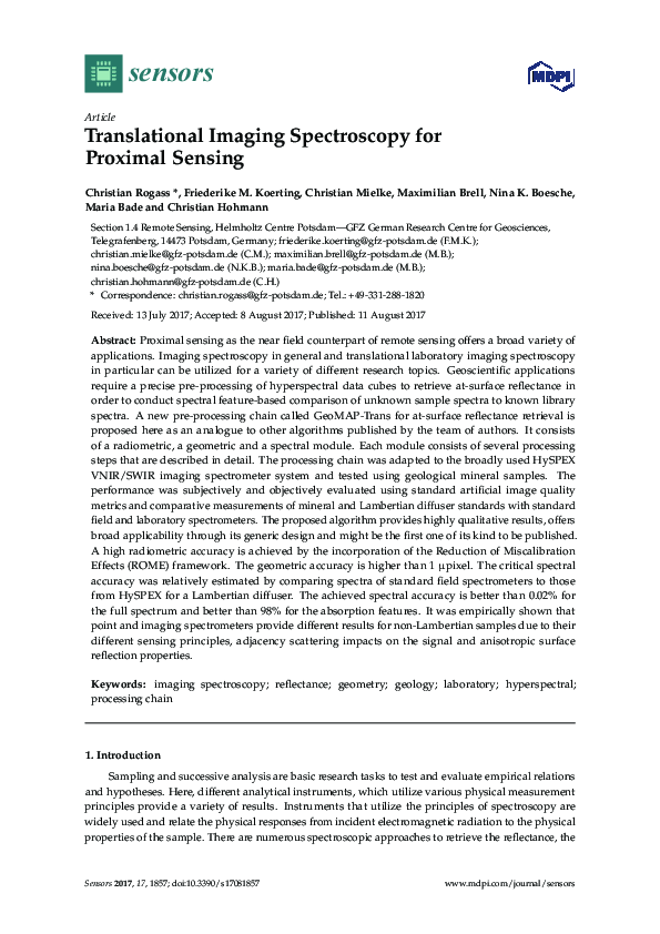 (PDF) Translational Imaging Spectroscopy for Proximal Sensing ...