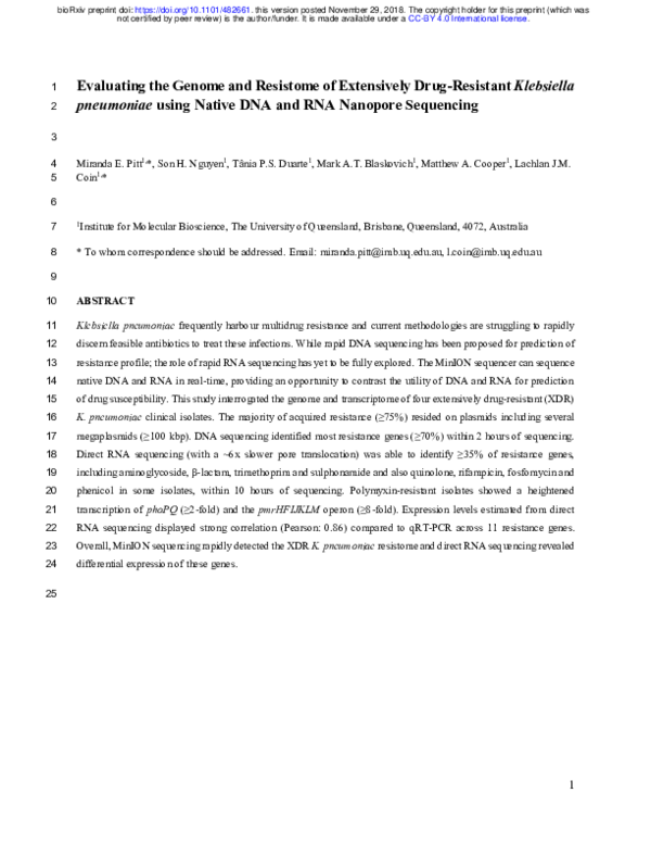 (PDF) Evaluating the Genome and Resistome of Extensively Drug-Resistant ... (PDF) Evaluating the Genome and Resistome of Extensively Drug-Resistant ...