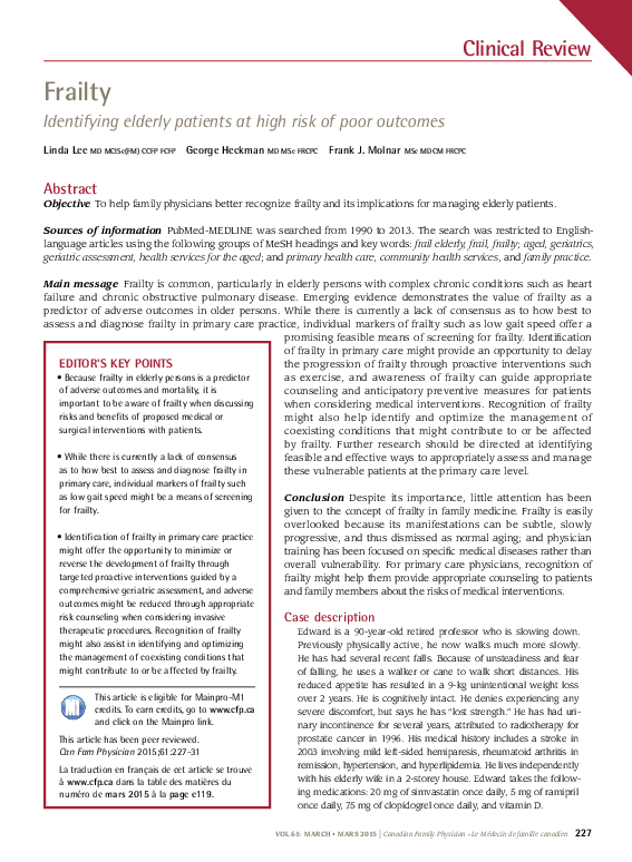(PDF) Frailty: Identifying elderly patients at high risk of poor outcomes