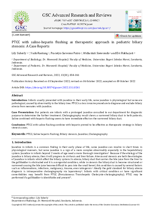 (PDF) PTCC with saline-heparin flushing as therapeutic approach in pediatric biliary stenosis: A ...