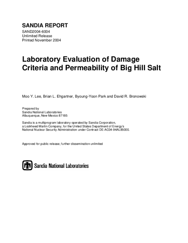 (PDF) Laboratory evaluation of damage criteria and permeability of Big ...