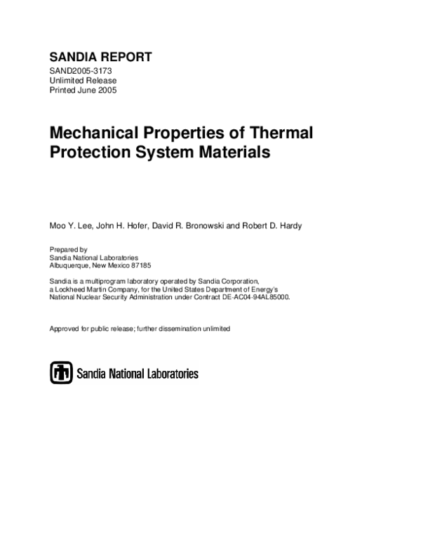 (PDF) Mechanical properties of thermal protection system materials