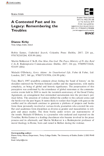 (PDF) A Contested Past and its Legacy: Remembering the Troubles