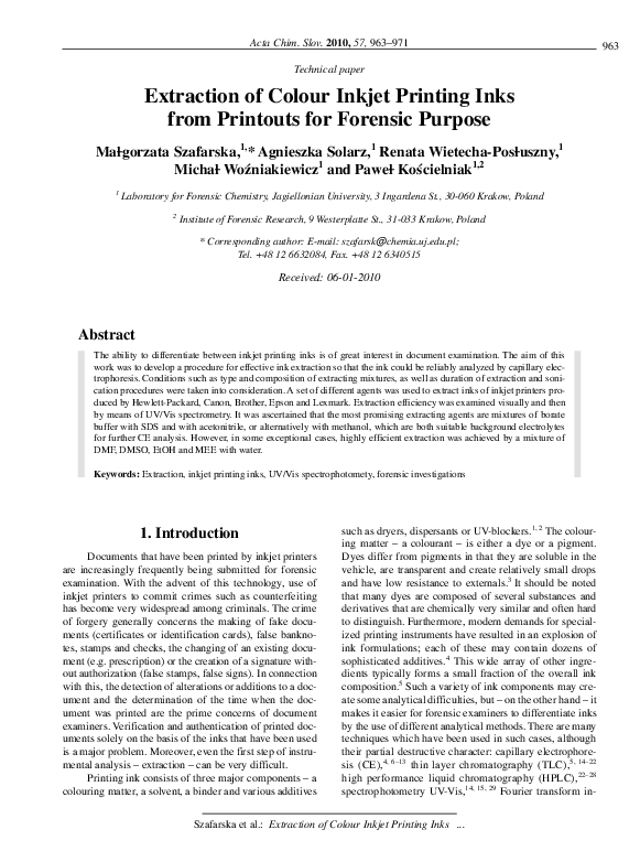 (PDF) Extraction of colour inkjet printing inks from printouts for ...
