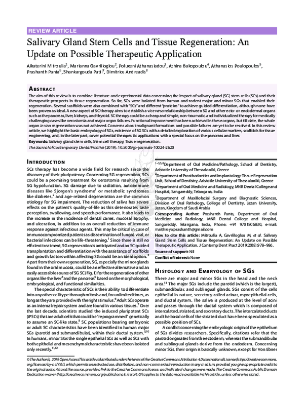 (PDF) Salivary Gland Stem Cells and Tissue Regeneration: An Update on Possible Therapeutic ...