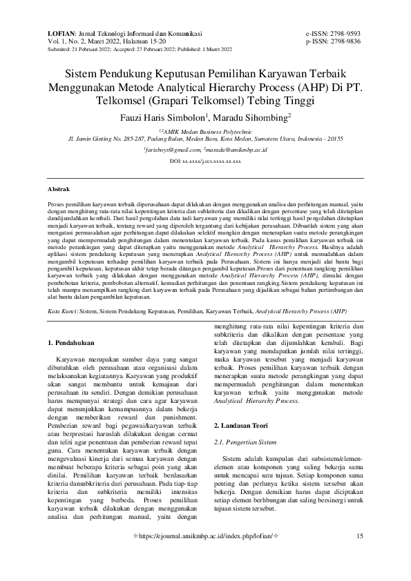 (PDF) Sistem Pendukung Keputusan Pemilihan Karyawan Terbaik Menggunakan Metode Analytical ...