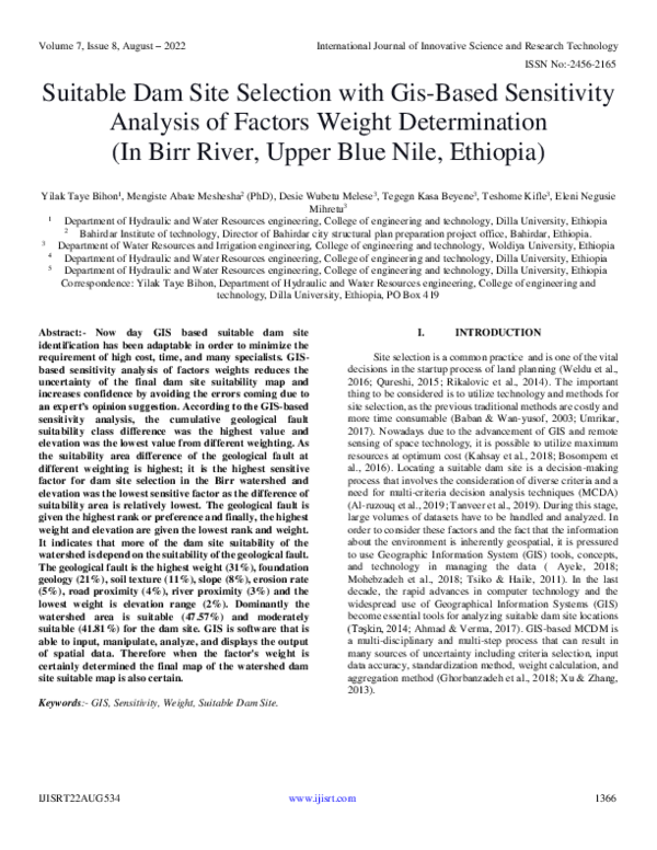 (PDF) Suitable Dam Site Selection with Gis-Based Sensitivity Analysis ...