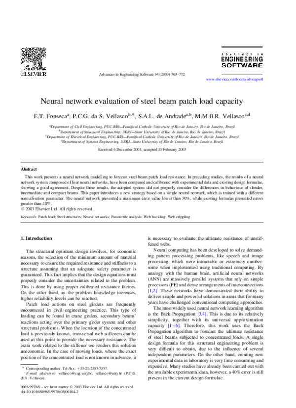 (PDF) Neural network evaluation of steel beam patch load capacity