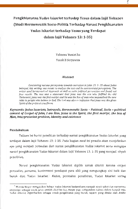 (PDF) Pengkhianatan Yudas Iskariot dalam Injil Yohanes