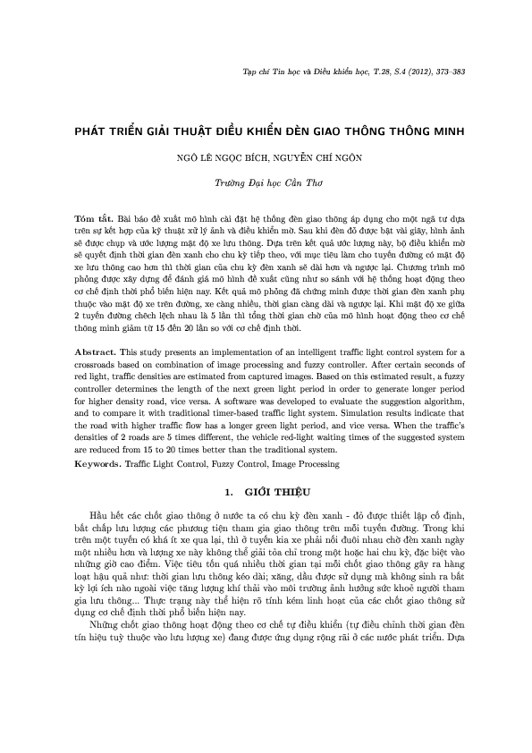 Pdf Algorithm Development Of An Intelligent Traffic Light Control System