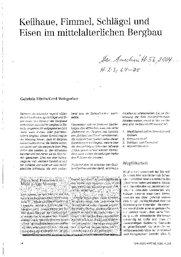 (PDF) Keilhaue, Fimmel, Schlägel und Eisen im mittelalterlichen Bergbau
