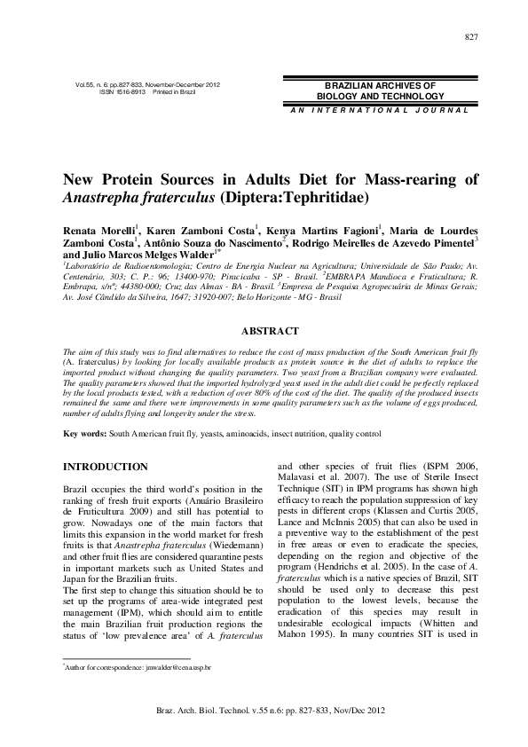 (PDF) New protein sources in adults diet for mass-rearing of Anastrepha ...
