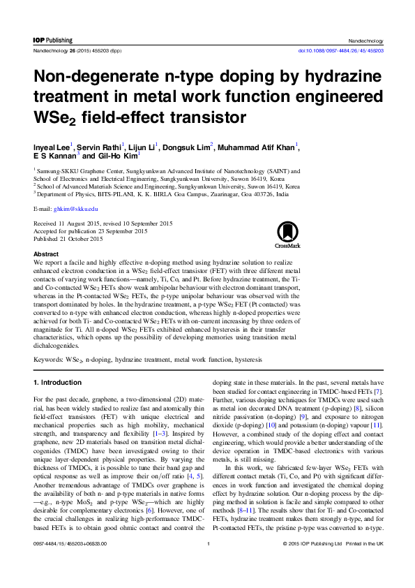 (PDF) Non-degenerate n-type doping by hydrazine treatment in metal work ...