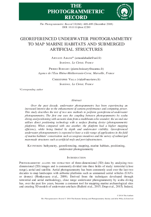 (PDF) Georeferenced underwater photogrammetry to map marine habitats and submerged artificial ...