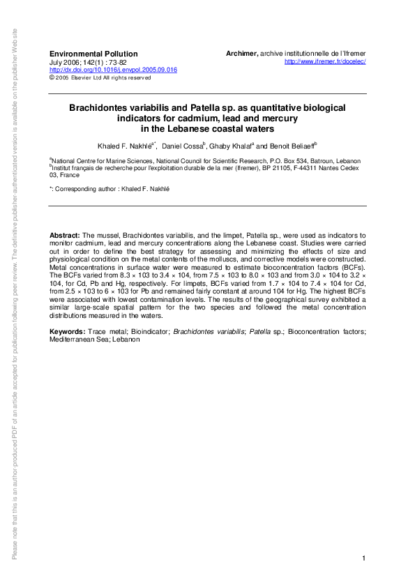 (PDF) Brachidontes variabilis and Patella sp. as quantitative ...