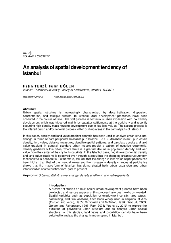 (PDF) An analysis of spatial development tendency of Istanbul