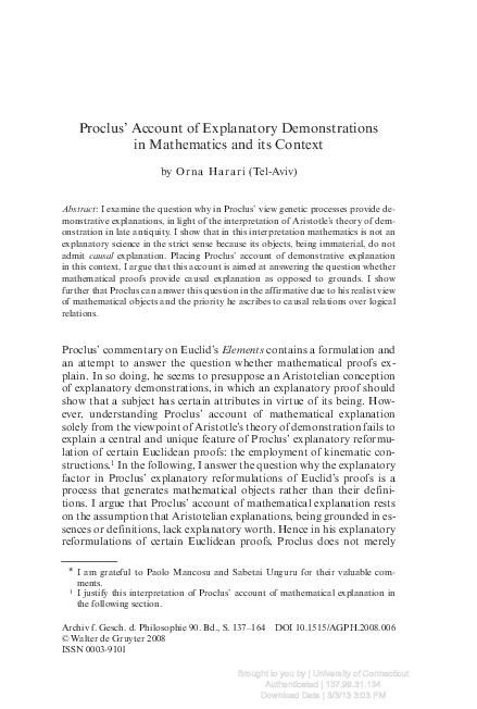 (PDF) Proclus' Account of Explanatory Demonstrations in Mathematics and its Context