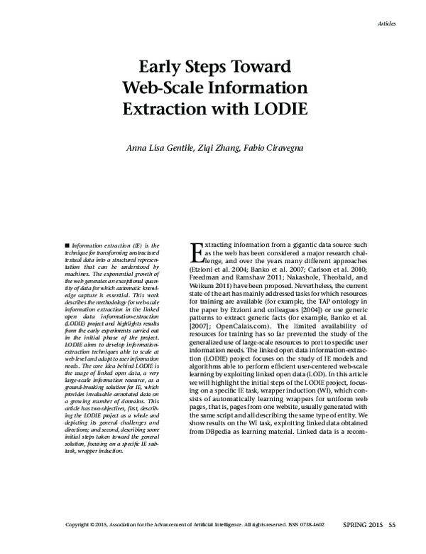 (PDF) Early Steps Towards Web Scale Information Extraction with LODIE