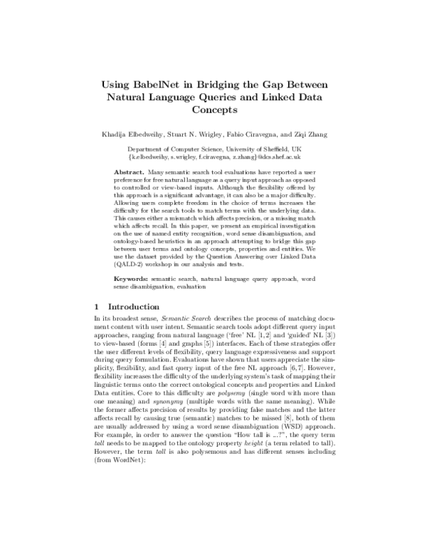 (PDF) Using BabelNet in Bridging the Gap Between Natural Language Queries and Linked Data Concepts