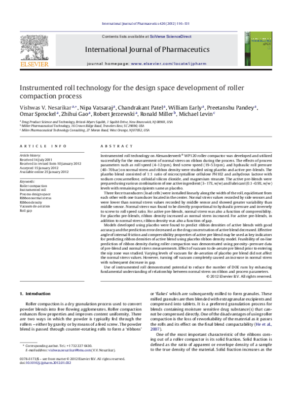 Pdf Instrumented Roll Technology For The Design Space Development Of Roller Compaction Process