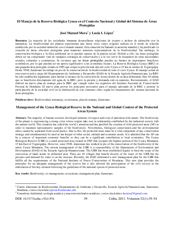 (PDF) El Manejo de la Reserva Biológica Uyuca en el Contexto Nacional y Global del Sistema de ...