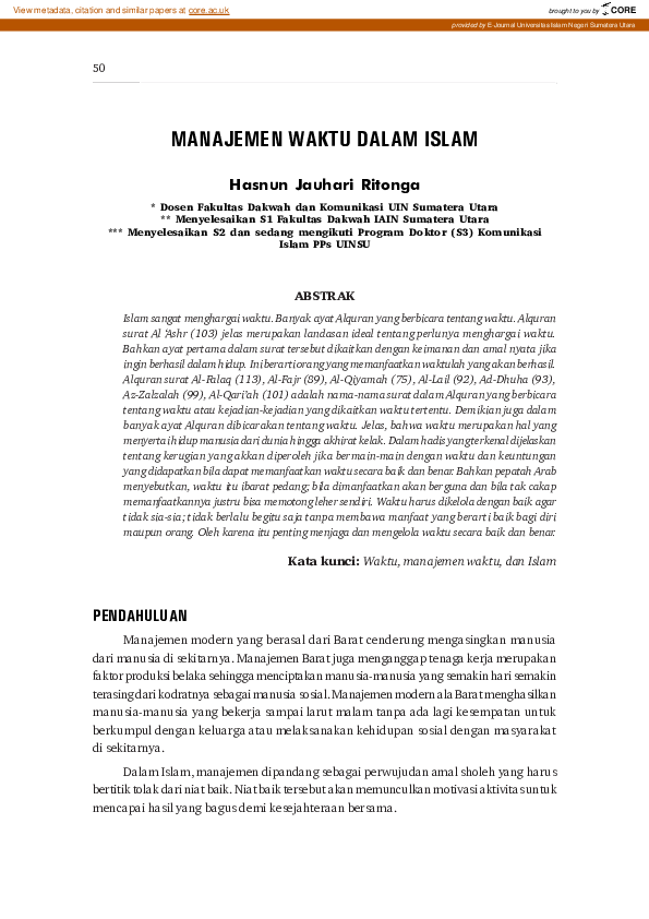 (PDF) Manajemen Waktu dalam Islam