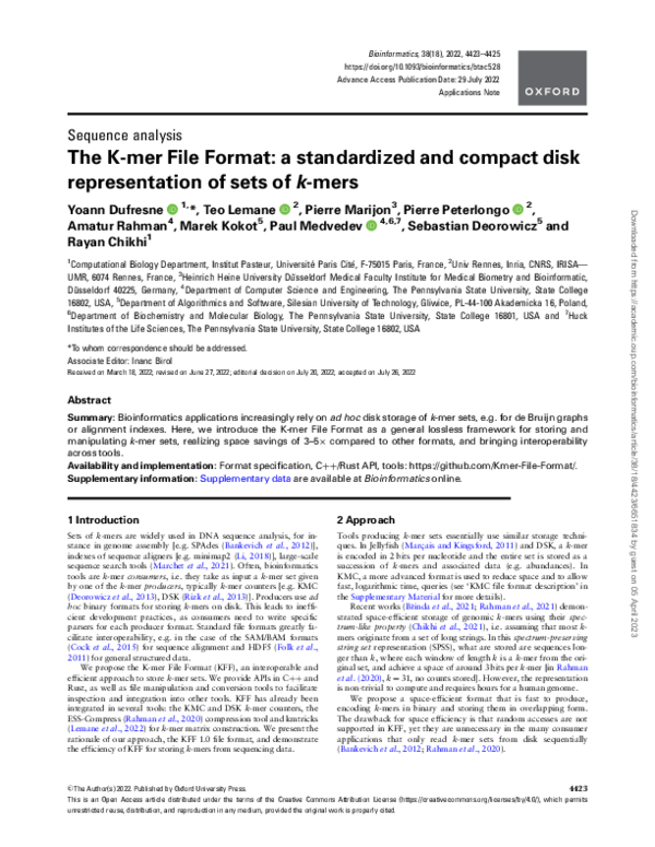 (PDF) The K-mer File Format: a standardized and compact disk ...