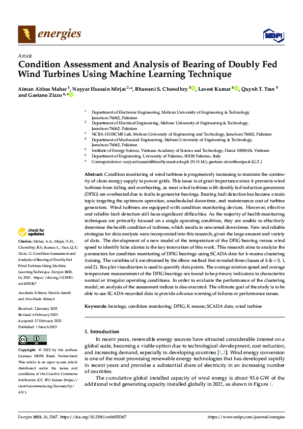 (PDF) Condition Assessment and Analysis of Bearing of Doubly Fed Wind Turbines Using Machine ...