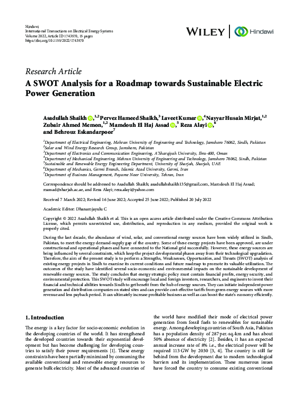(PDF) A SWOT Analysis for a Roadmap towards Sustainable Electric Power ...