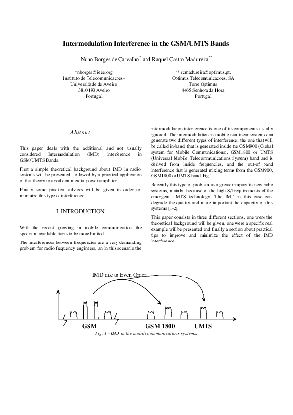 (PDF) Intermodulation interference in the GSM/UMTS bands