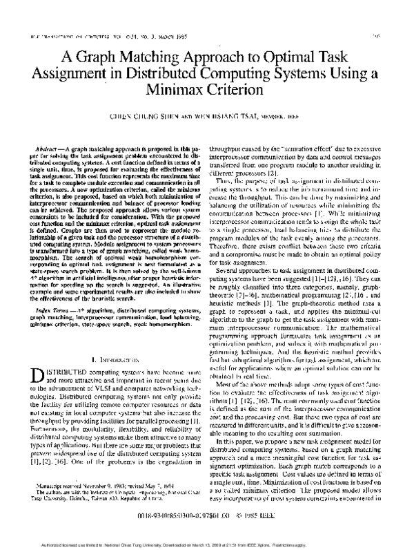 (PDF) A Graph Matching Approach to Optimal Task Assignment in Distributed Computing Systems ...