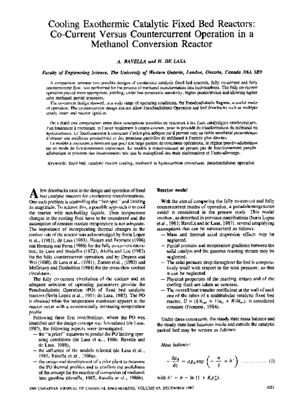 Pdf Cooling Exothermic Catalytic Fixed Bed Reactors Co Current